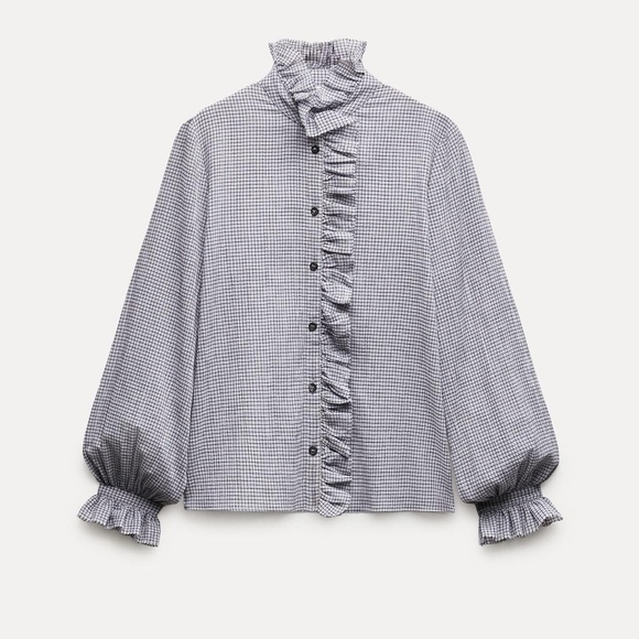 Zara | Tops | Zara Ruffled Plaid Blouse | Poshmark